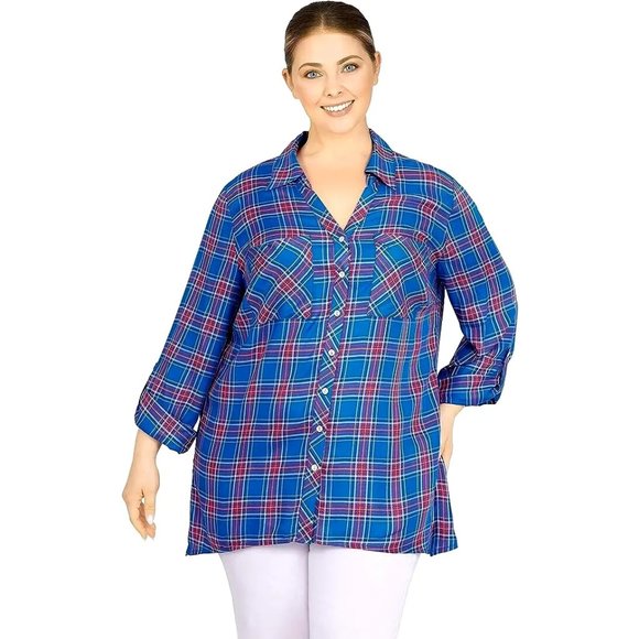 Ruby Rd. | Tops | Nwt Ruby Road Lapis Blue Plaid A Line Button Up Soft ...